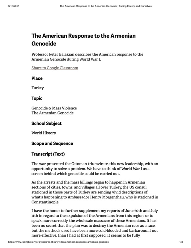 The American Response to the Armenian Genocide · NGOs in Genocide and ...